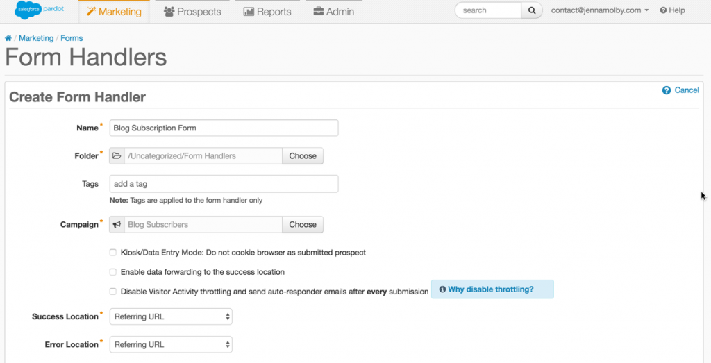 pardot-form-handler-setup-blog-subscription | Jenna Molby
